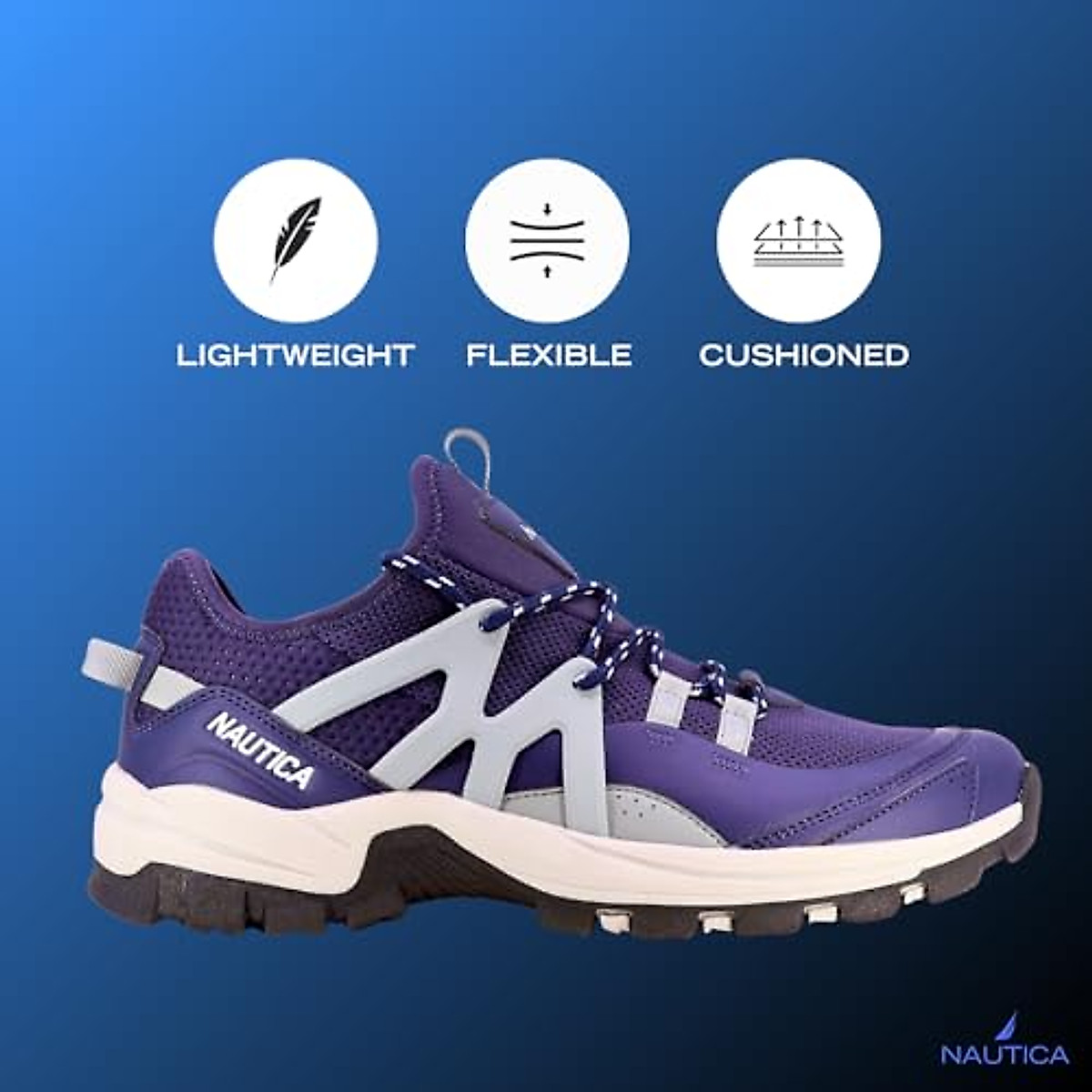 NAUTICA Men’s Hiking Shoes Durable Trekking Trail - Low-Height Slip Resistant Traction Grip Boots for Indoors & Outdoors, Adventures, Traveling, Backpacking - Backwoods - Navy - Size 9.5