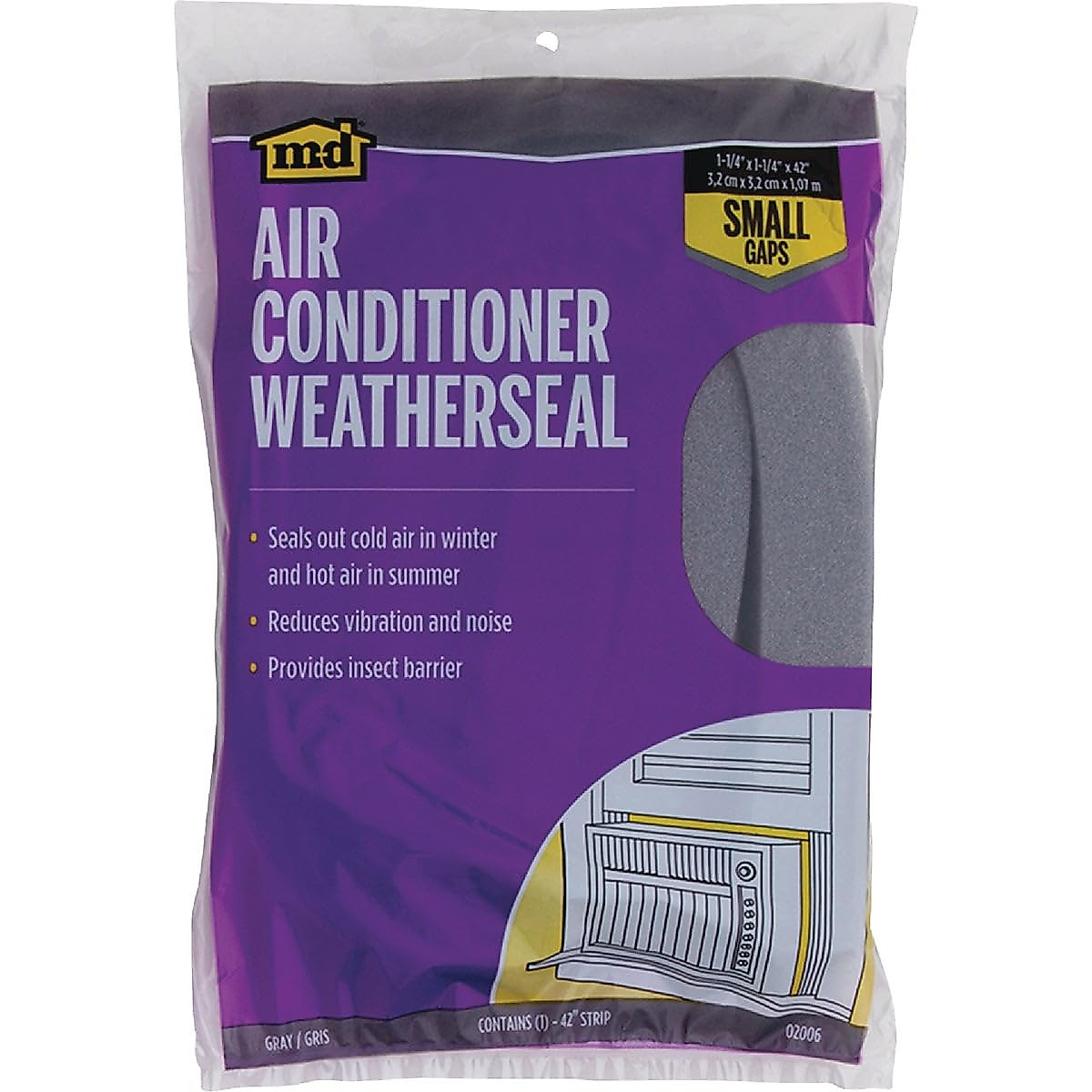 M-D Building Products 2006 M-D 0 Open-Cell Air Conditioner Weather-Strip, W X 42 in L X 1-1/4 in T, Gray