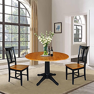 IC International Concepts 42" Round Top Pedestal 2 Chairs, Black/Cherry Dining Table, OneSize