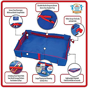 Fun N' Fly Foldable Travel Tray - Blue Red Portable Durable Kids, Toddler, Baby Play Space and Snack Desk for Airplane Travel by FunnFly