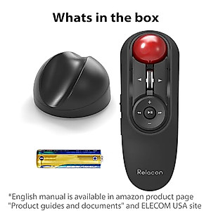 ELECOM Relacon Handheld Trackball Mouse, Thumb Control, Left Right Handed Mice, Bluetooth, 10-Button Function, Ergonomic Design, Optical Gaming Sensor, Smooth Red Ball, Windows11, macOS (M-RT1BRXBK)