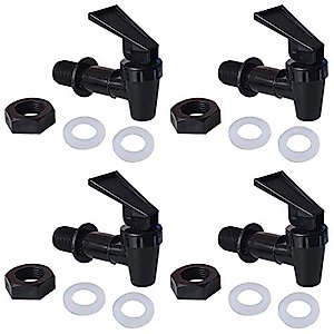 Replacement Cooler Faucet - 4 Black Water Dispenser Tap Set. BPA Free Plastic spigot.