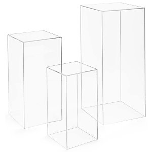 Displays2go Set of 3 Pedestals for Floor, Square Tops, 3 Sizes, Fillable, Acrylic - Clear (SMCLRPED3)
