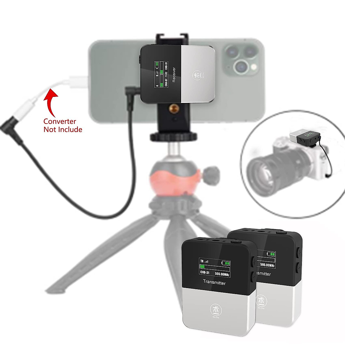 Mirabox Wireless Lavalier Microphone, 32 Channels UHF Microphone System with 2 Transmitter and 1 Receiver,Lav Mic for DSLR Camera, Smartphone, Tablets