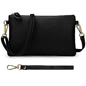 YALUXE Women Wristlet Clutch Genuine Full Grain Leather Crossbody Purse Smartphone Signature Wallet Strap