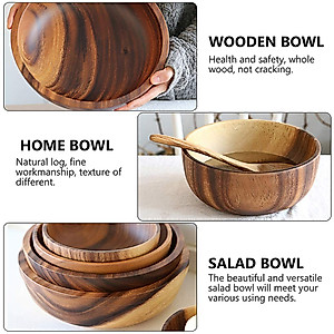 Cabilock Acacia Wood Salad Bowl Wooden Serving Bowl Round Soup Bowl for Fruits Salads Pasta Snack Decoration