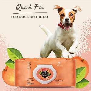 Pet Head Quick Fix Cleaning Wipes for Dogs and Cats, Pack of 80 - Peach Scent with Aloe Vera. Biodegradable Wipes for Paws and Body. Natural and Vegan Ingredients. Made in USA