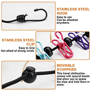 Retractable Portable Clothesline for Travel - 2025 New Windproof Travel Stretchy Retractable Elastic Laundry Clothes Line for Backyard, Vacation Hotel, Balcony Drying,Outdoor Camping Accessories