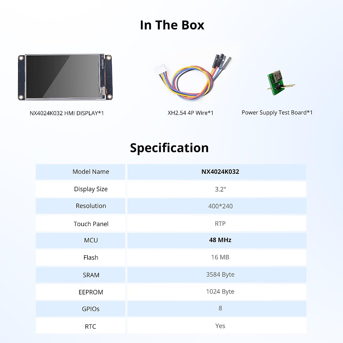 Nextion 3.2″ HMI Display Enhanced Series NX4024K032 Resistive LCD-TFT Touch Screen 400 * 240, Nextion Display with RTC Function and 8 Digital GPIOs, Suitable for Racing Dashboard, MMDVM, etc.