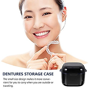 Yardwe Denture Bath Case Cup Box Portable False Teeth Holder Storage Soak Container Orthodontic Retainer Case with Strainer Basket for Travel Cleaning Black