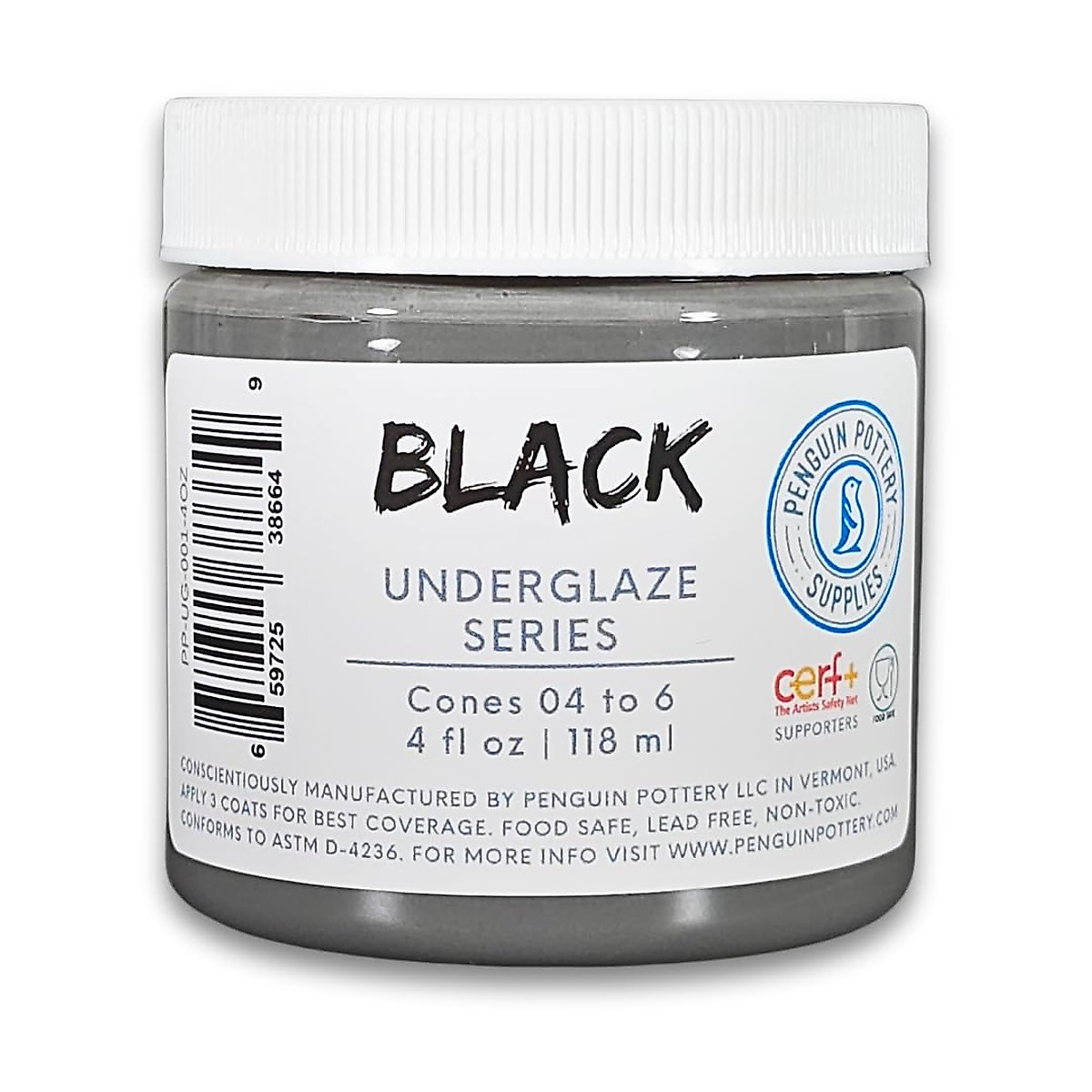 Penguin Pottery White Underglaze for Ceramics - Ceramics Underglaze Cone 04 - Cone 6 - Pottery Underglaze Paint Colors for Clay, Bisque - Under Glaze for Pottery Low Fire - Mid Fire (4 fl oz | 118 ml)