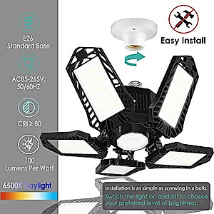 AYSEMO 100W 10000LM Super Bright Led Light Bulbs, 6500K Daylight Garage Light Bulb with 5 Adjustable Panels, E26/E27 Screw in Garage Lighting LED, High Bay Light for Garage Basement Barn