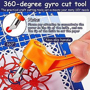 360 Rotating Craft Cutting Tools Set,3 Pieces Specialty Cutting Tools with 9 Pieces 360-Degree Rotating Carbon Steel Replacement Blade and Cutting Mat for DIY Craft (Orange, Blue, White)