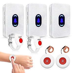Daytech Wireless Caregiver Pager Call Button Elderly Medical Nurse Alert System for Elderly Monitoring/Seniors with 2 SOS Call Panic Buttons & 2 Watch Pagers, 500+Feet 3 Receivers