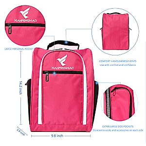 Golf Shoe Bag for Women，Zippered Golf Shoe Carrier Bag with Ventilation and 3 External Pockets for Golf Balls, Golf Glove, Tees and Other Golf Accessories(Red)