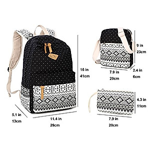 Goldwheat Canvas Print Backpack Cute Teen Backpacks for Girls School Bag with Lunch Bag
