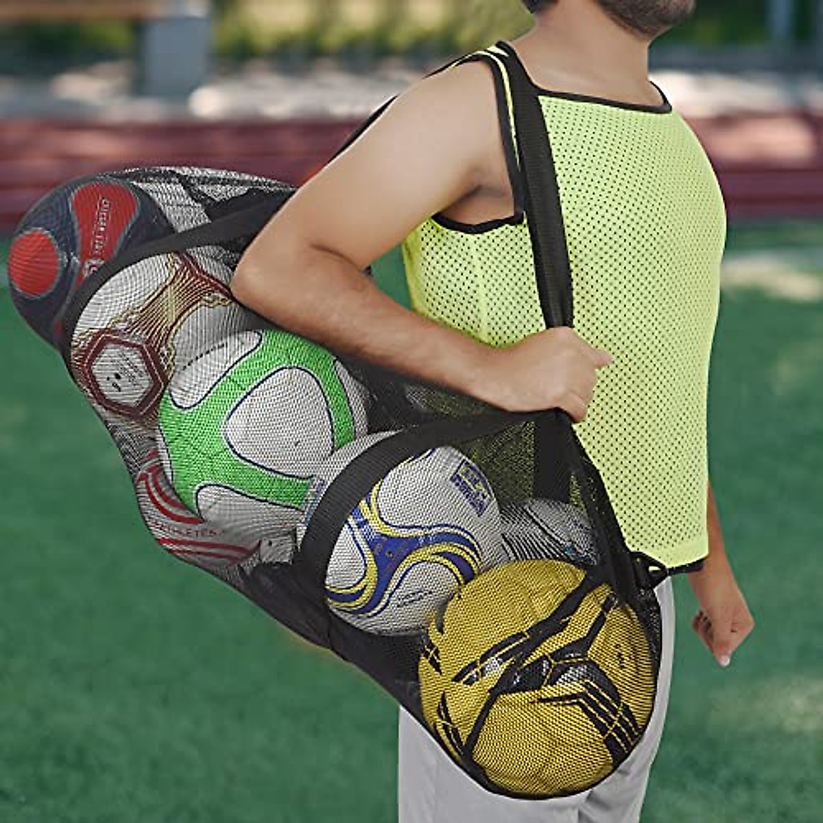 Athllete Extra-Large Heavy-Duty Soccer Ball Bag (34” X 24”) with Comfortable Shoulder Straps - High Capacity Mesh Ball Bag for Sports and Training