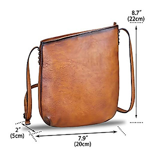 Genuine Leather Crossbody Bags for Women Retro Satchel Purse Handmade Small Designer Cute Shoulder Bag (Brown)