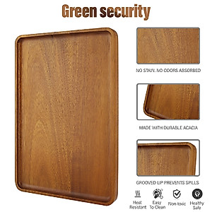 2 PCS Solid Acacia Wood Serving Trays Rectangular Wooden Serving Platters Natural Wooden Boards for Bar Coffee Party 13 * 9 inch