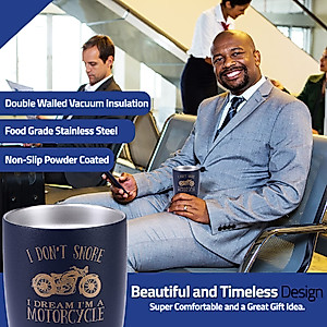 Gifts For Dad Biker Tumbler – I Don't Snore I Dream I'm A Motorcycle - Grandpa Gifts, Birthday, Christmas Gifts for New Grandpa, Granddad, New Grandfather, Husband, Men Travel Mug(Navy Blue, 20 OZ)