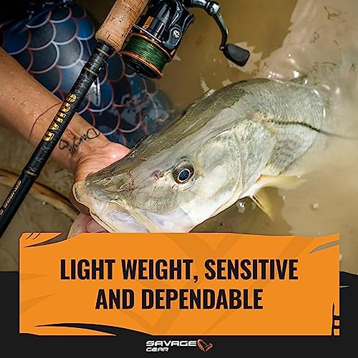 Savage Gear 7'2" Squad Inshore Spinning Rod, 1-Piece Saltwater Rod with Rod Hook Keeper, 24-Ton High Modulus Carbon Blank