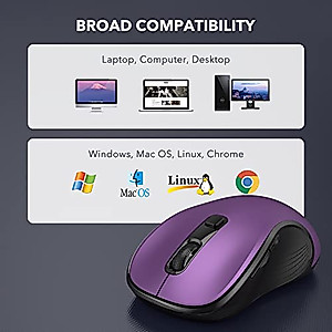 Deeliva Wireless Mouse, Computer Mouse Wireless 2.4G USB Cordless Mouse with 3 Adjustable DPI, 6 Buttons, Ergonomic Portable Silent Mice for Laptop PC Computer Chromebook (Purple)