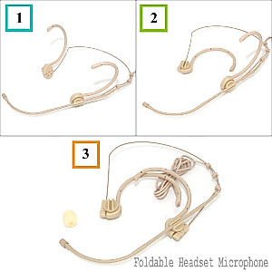 XGWTH Foldable Headset Microphone Condenser Omnidirectional Double Over Ear Earset Headworn Mic Compatible with Shure Wireless System Bodypack Transmitter with 1.2m Cable Mini XLR 4 Pin TA4F Plug