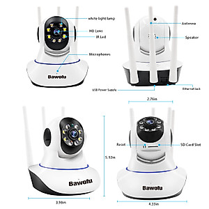 Bawofu IP Security Camera with 2 Way Audio 1080P Home Wireless Indoor, Support 2X Magnification & Free Motion Alerts Night Vision for Pet/Nanny Compatible SD Card up to 128G