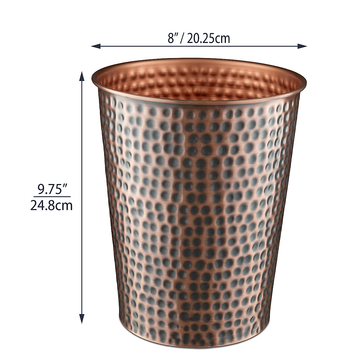 Monarch Abode Circular Wastebasket and Trash Can for Home Office & Bedroom - Decorative Wastebasket - Bathroom Waste Basket- Durable Hand Hammered Antique Copper Finish - Bathroom Trash Can