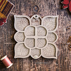 Lonjew Wood bead box with lid and needle magnet, flower bead supply storage, bead organizer tray, jewelry making gift, beadwork craft accessory