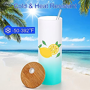 Mezchi 6 Pack Sublimation Glass Cans Blanks with Bamboo Lids, 17 OZ Frosted Tumbler Cups with Glass Straws, Straight Skinny Drinking Glasses Jars Mugs for Iced Coffee, Milk, Juice, 6 Gradient Colors