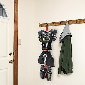 JYSILIYH Hockey Hanger Portable Hanging Dryig Rack Hockey Gifts for Home and Outdoor Using in Ice Hockey Skating Football Camping Fishing 5 Hooks (Red)