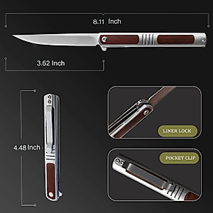 QZL Pocket Knife for Men, Folding Knife with Clip, with D2 Steel Blade, Safety Liner Lock, Sharp Knife for Outdoor Tactical Survival Camping Hunting Fishing, Cool Knifes for Dad