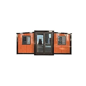 Generic House-Ports Expandable and Prefabricated Container House 15FTx20FT Home Kit with Windows and Doors for Living/Office/Garage/Extra Space/Hotels, Brown on Black