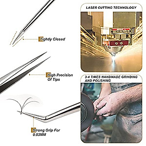 ACTROL Eyelash Extension Tweezers Set 3 PCS for Volume lashes Stainless Steel professional Precision Tweezers Straight and Curved Tip Tweezers (3pcs-1, Silver)