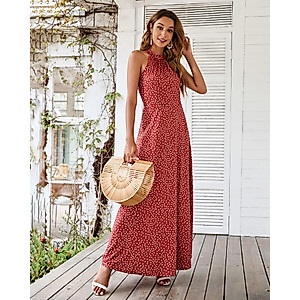 STYLEWORD Women's 2025 Fashion Summer Spring Beach Vacation Red Polka Dot Casual Garden Party Maxi Long Dress Trendy(Floral 33,S)