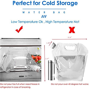 Ellsang Collapsible Water Container Bag, 1.3Gal BPA Free Water Storage Bladder, Outdoor Folding Freezable Water Storage Bag for Hiking Picnic BBQ Hurricane Emergency(Transparent)