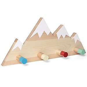 Waratah Designs Mountain Wall Hooks - Woodland Nursery Decor - Wall Mount Organizer for Kids Coats & Towels with Colorful Hooks - Ideal Adventure Mountain Decor Baby Shower Gifts