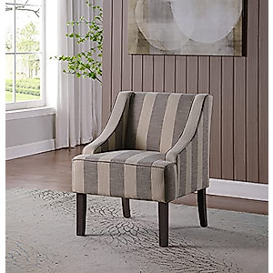 HomePop Velvet Swoop Arm Accent Chair, Grey Awning Stripe