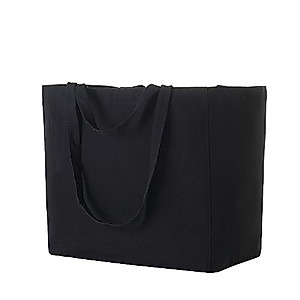 Firecolor Chic 15" X 14.5" X 8" Large Sturdy Canvas Tote Bag - Large Grocery Shopping Beach Reusable Totes Bags With Double Handle (Black)