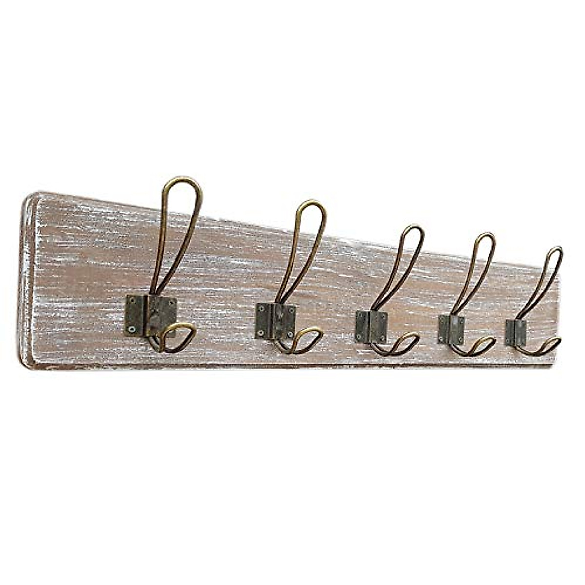 WRIGHTMART Wooden Coat Rack Wall Mounted with 5 Hanger Hook, for Porch, Kitchen, Bedroom, Hallway, Antique Farmhouse Rustic Character, Mahogany Wood, (Aged Whitewash Bronze Hook)
