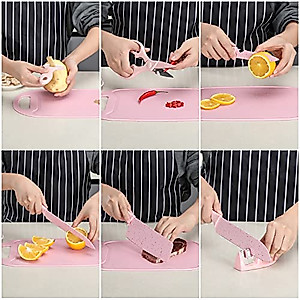 cute knife set includes 3 kitchen knives, ceramic peeler and multipurpose scissor, dishwasher safe, good for beginners