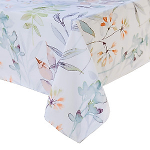 Benson Mills Spillproof Spring/Summer Fabric Outdoor Tablecloth with Umbrella Hole, Zippered Table Cloth for Rectangle Tables, Picnic/Patio Table (60" x 84" Rectangular with Umbrella Hole, Botanica)
