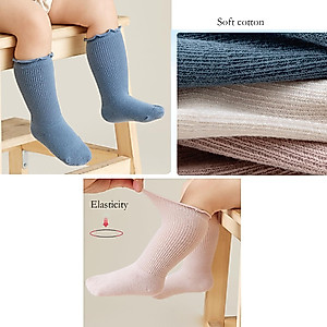 Adeimoo Baby Girls Cotton Socks Newborn Keep Warm Solid Color Sock Knee-High Stockings for Infant Toddler 0-6 Months