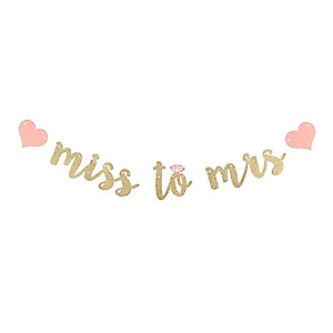 Miss to Mrs Banner for Wedding Decorations Bridal Shower Bachelorette Party Photo Props - Gold