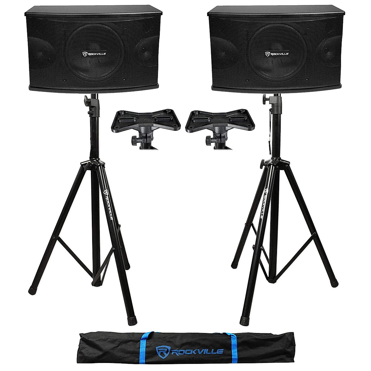 Pair Rockville KPS10 10" 3-Way 1200 Watt MDF Karaoke/Pro Speakers+Tripod Stands