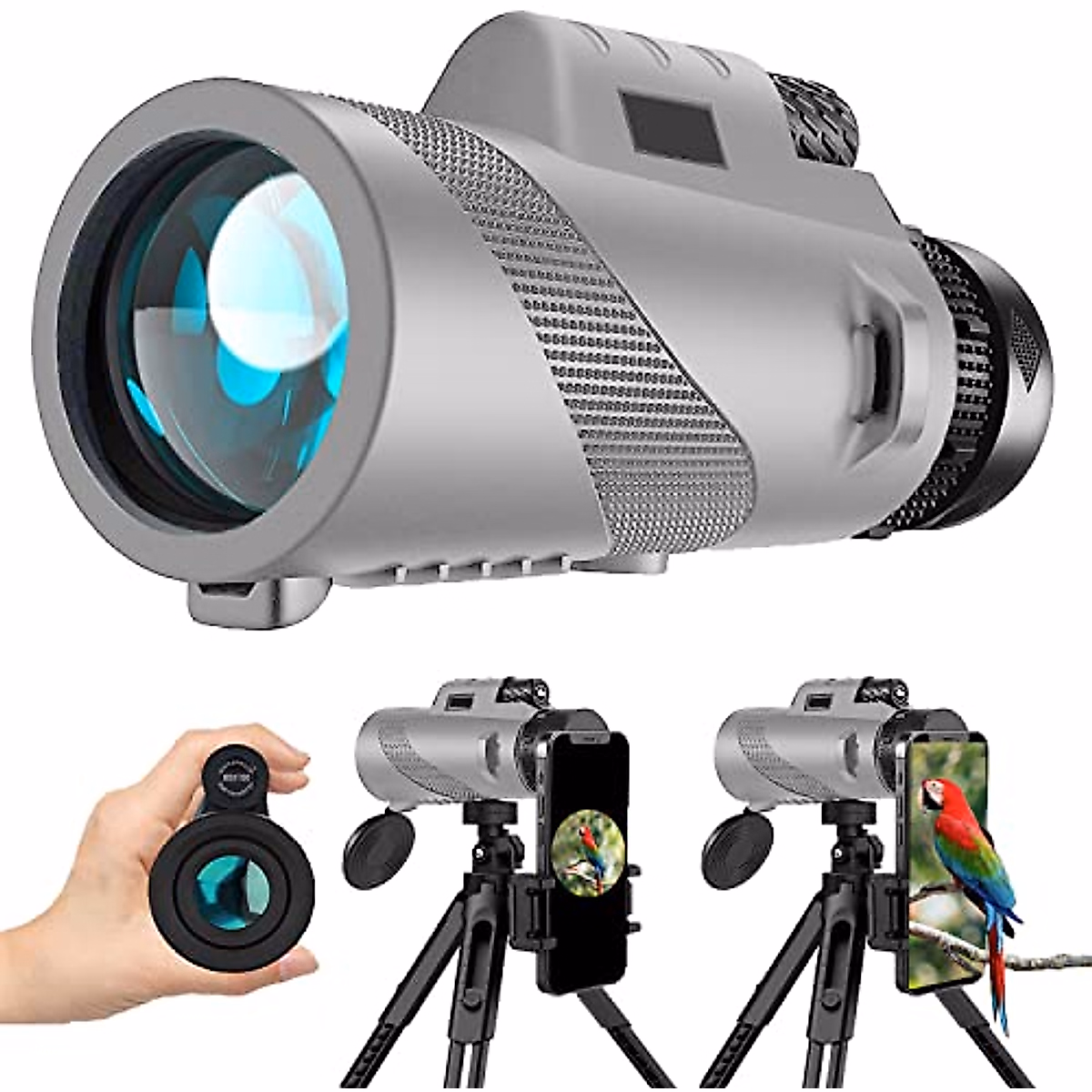 80x100 HD Monocular Telescope High Powered Monocular for Adults with Smartphone Adapter Monocular Scope for Stargazing Hiking Wildlife Watching