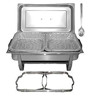 Tiger Chef Chafing Dish Buffet Set - Chaffing Dishes Stainless Steel - Chafers and Buffet Warmer Set with Disposable Half Size Pans, Slotted Spoon and Folding Frame- Food Warmers for Parties Buffets