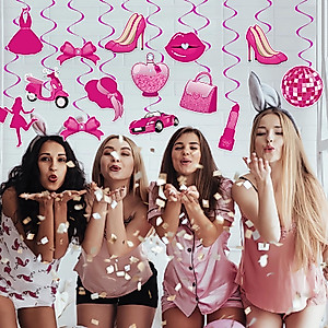 48 Pieces Princess Party Hanging Decorations, Hot Pink Girls Party Hanging Swirls Princess Hanging Streamers Girls Party Swirls Decor for Bachelorette Princess Bridal Shower Party Supplies
