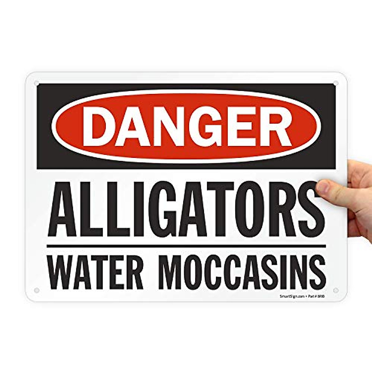 SmartSign - S-9739-AL-14 "Danger - Alligators, Water Moccasins" Sign | 10" x 14" Aluminum